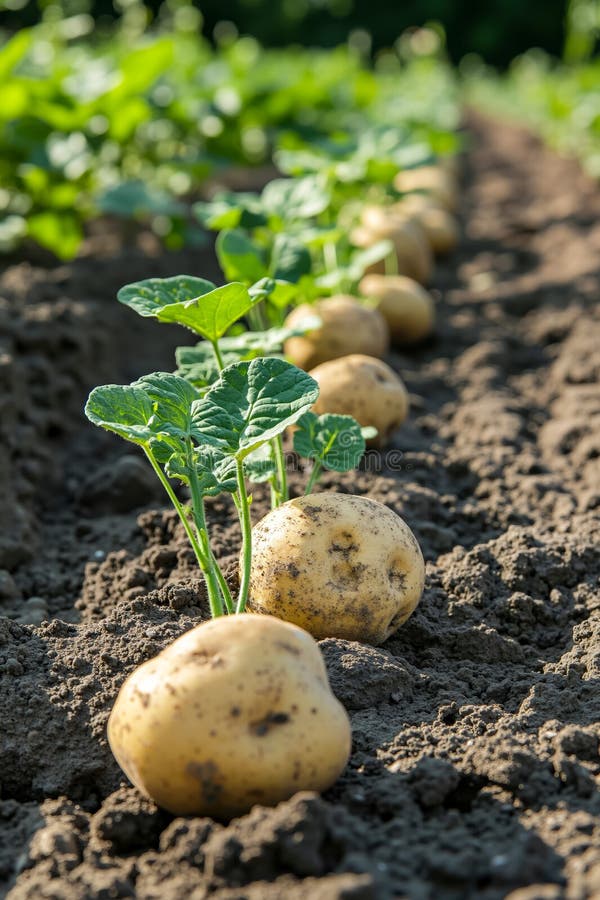 A Row of Potatoes Growing in a Field of Dirt Stock Image - Image of ...