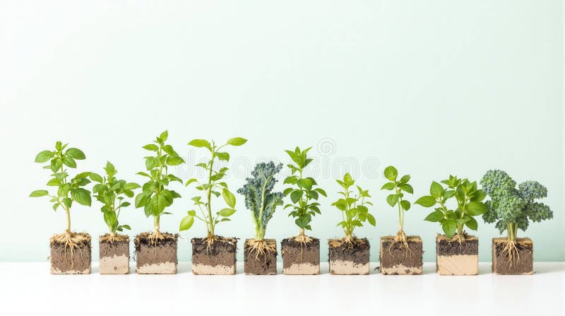 A Row of Potted Plants with Their Roots Showing Stock Illustration ...