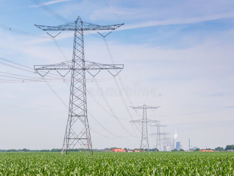 Row of Power Pylons and Lines in a Rural Landscape Stock Image - Image ...