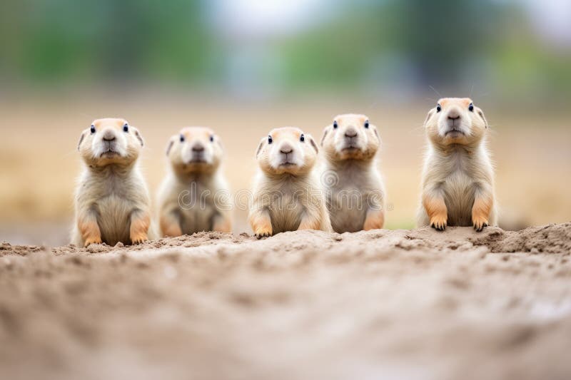 Row of Prairie Dogs on Alert with Heads Raised Stock Illustration ...