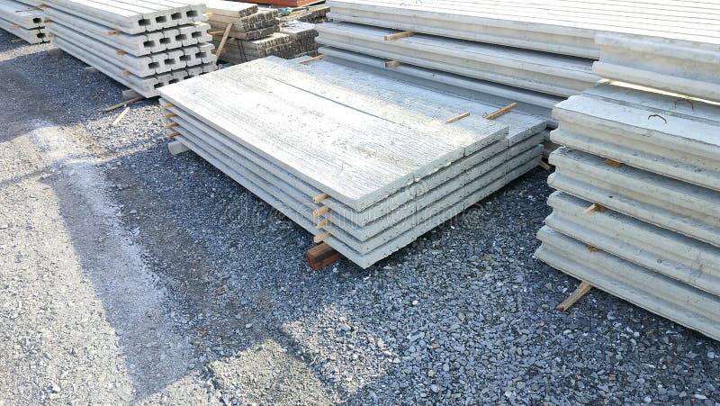 Row of Precast Concrete Floor Slabs Stacked on the Ground Outside of ...