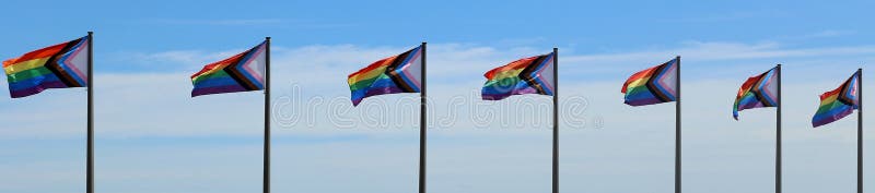 Row of Progress Pride flag stock image. Image of girl - 256582367