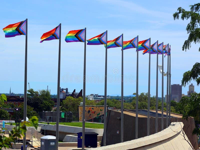 Row of Progress Pride flag stock image. Image of girl - 256582367