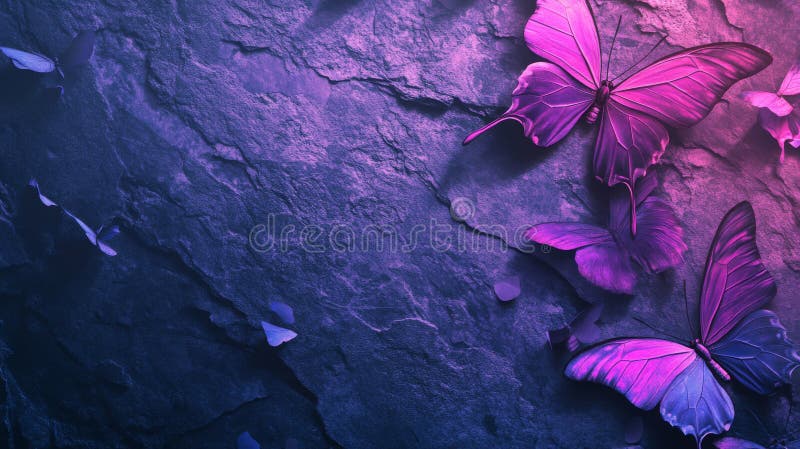 A Row of Purple Butterflies, Each of Different Sizes and Positioned at ...