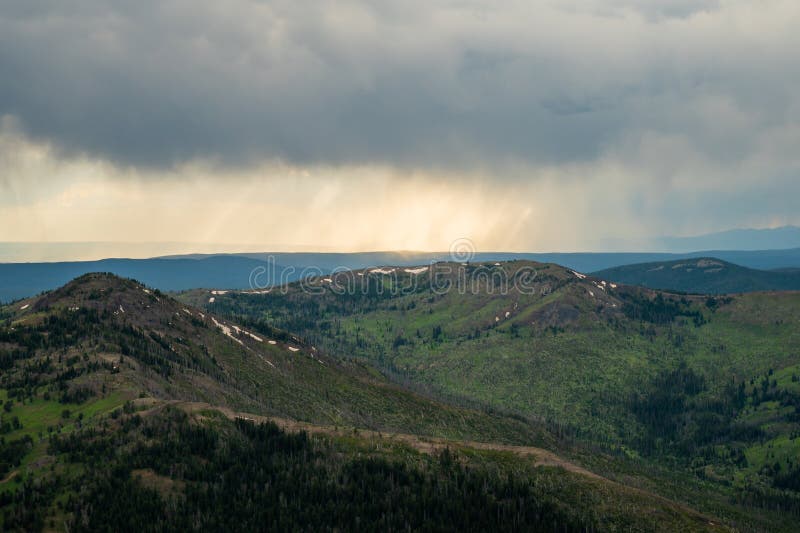 Row of Rain Clouds Moves Across Yellowstone Wilderness Stock Image ...