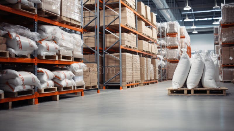 Row of Raw Cement Bag Stack on Construction Warehouse Ideas Concept ...