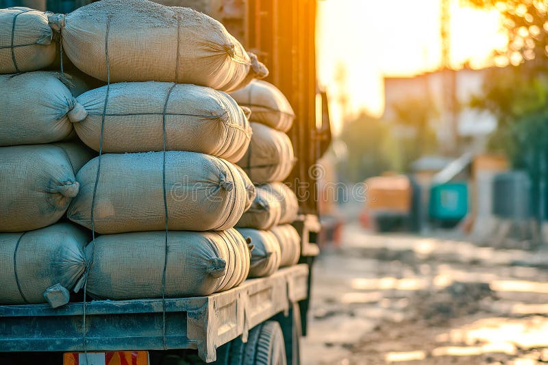 Row of Raw Cement Bag Stack on Truck Site Construction Ideas Concept ...