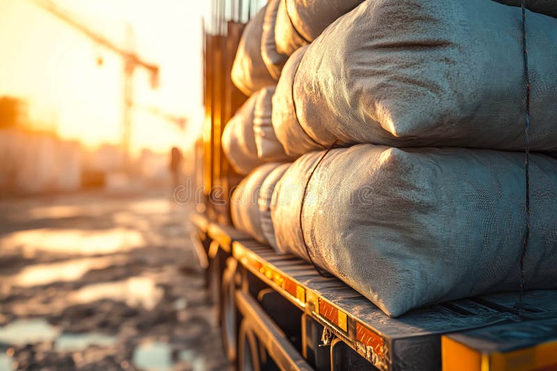 Row of Raw Cement Bag Stack on Truck Site Construction Ideas Concept ...