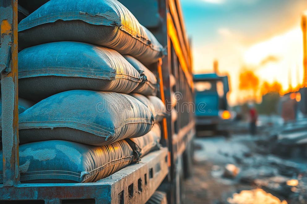 Row of Raw Cement Bag Stack on Truck Site Construction Ideas Concept ...