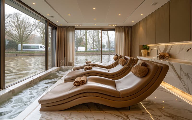 Row of Reclining Chairs in Spa Stock Image - Image of luxury, room ...
