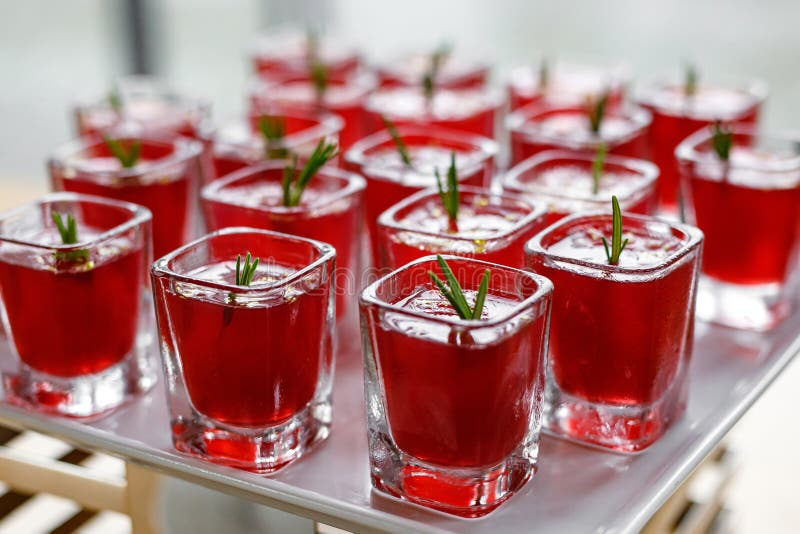 A Row of Red Alcohol Shots. Stock Image - Image of club, glass: 232109589