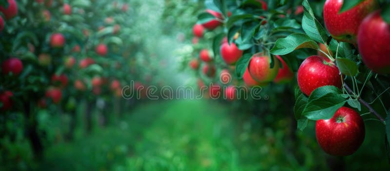 Row of Red Apples Hanging from Tree Stock Photo - Image of botanical ...
