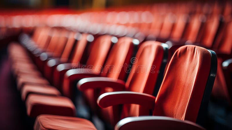 Row of Red Chairs in an Auditorium. Generative AI. Stock Illustration ...