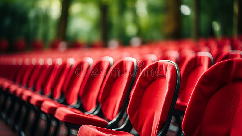 Row of Red Chairs in an Auditorium. Generative AI. Stock Illustration ...