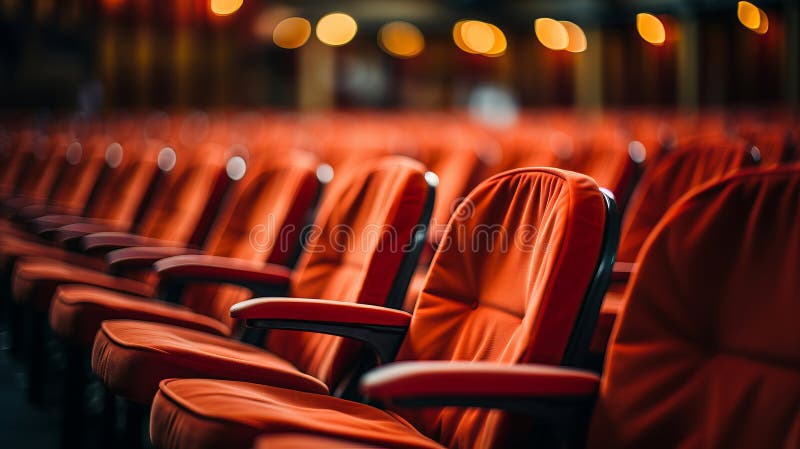 Row of Red Chairs in an Auditorium. Generative AI. Stock Illustration ...