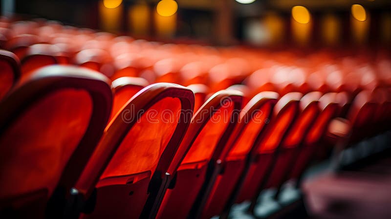 Row of Red Chairs in an Auditorium. Generative AI. Stock Illustration ...