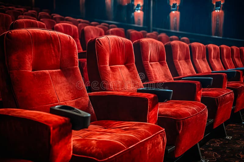 A Row of Red Chairs in a Movie Theater. Generative AI Stock ...