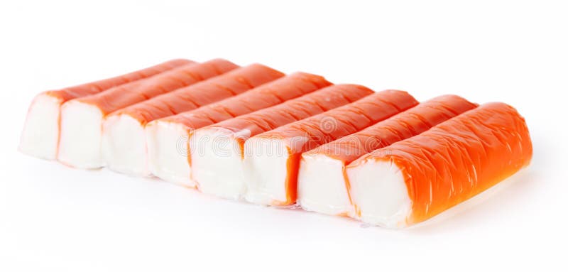 Row of Red Crab Sticks Isolated Stock Photo - Image of appetizer, lunch ...