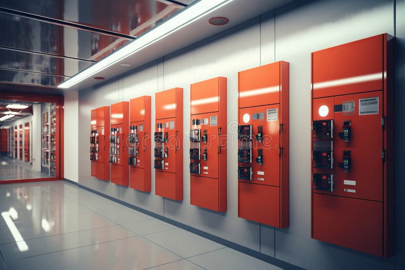 A Row of Red Electrical Boxes in a Building Stock Illustration ...