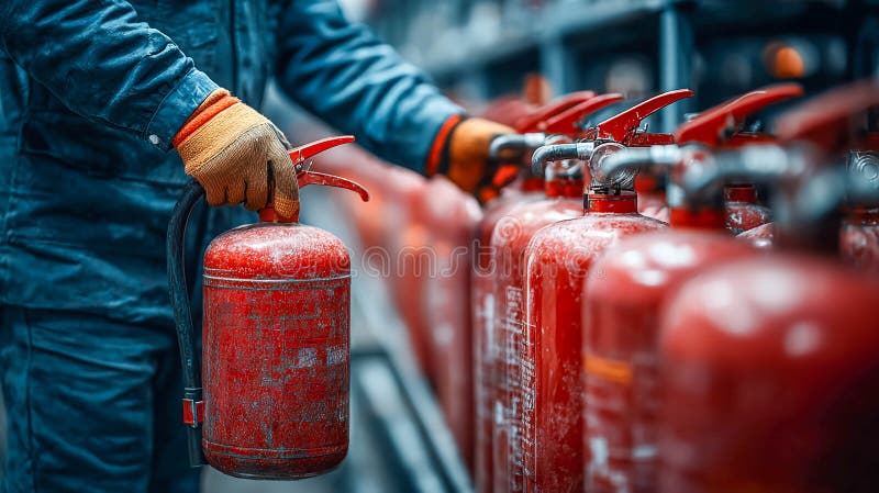 A Row of Red Fire Extinguishers Mounted on the Wall. Stock Illustration ...