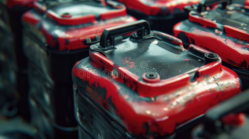 A Row of Red Gas Cans, Useful for Industrial or Emergency Concepts ...