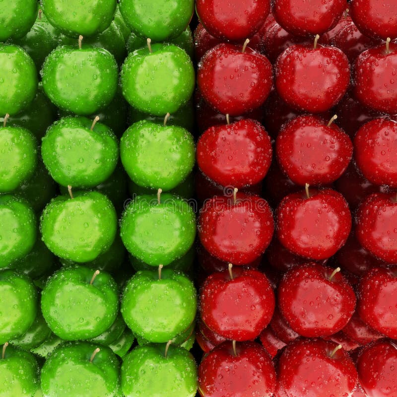 Row of Red and Green Wet Apples Stock Photo - Image of calorie, closeup ...