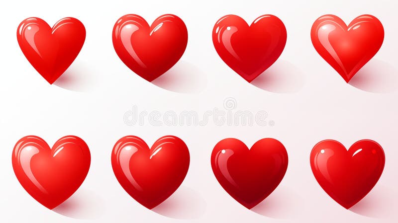 Row of Red Hearts Isolated on White Background Stock Illustration ...