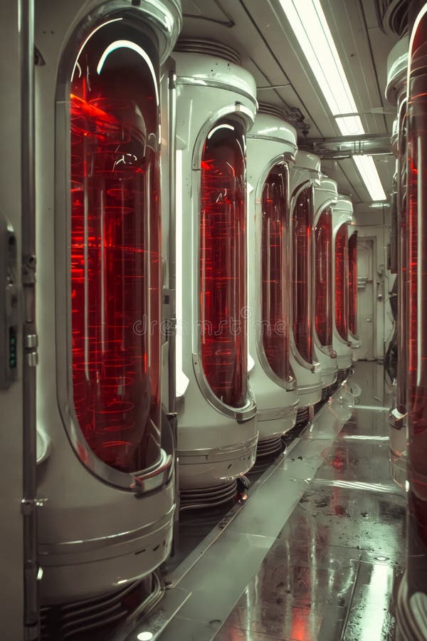 A Row of Red Lights Inside of a Large Room. Generative AI Stock Photo ...