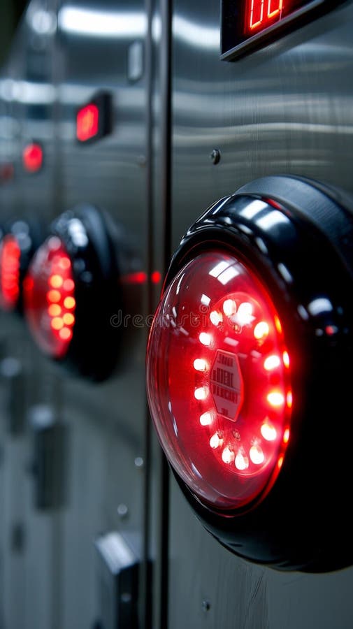 A Row of Red Lights on a Wall with Some Buttons, AI Stock Photo - Image ...
