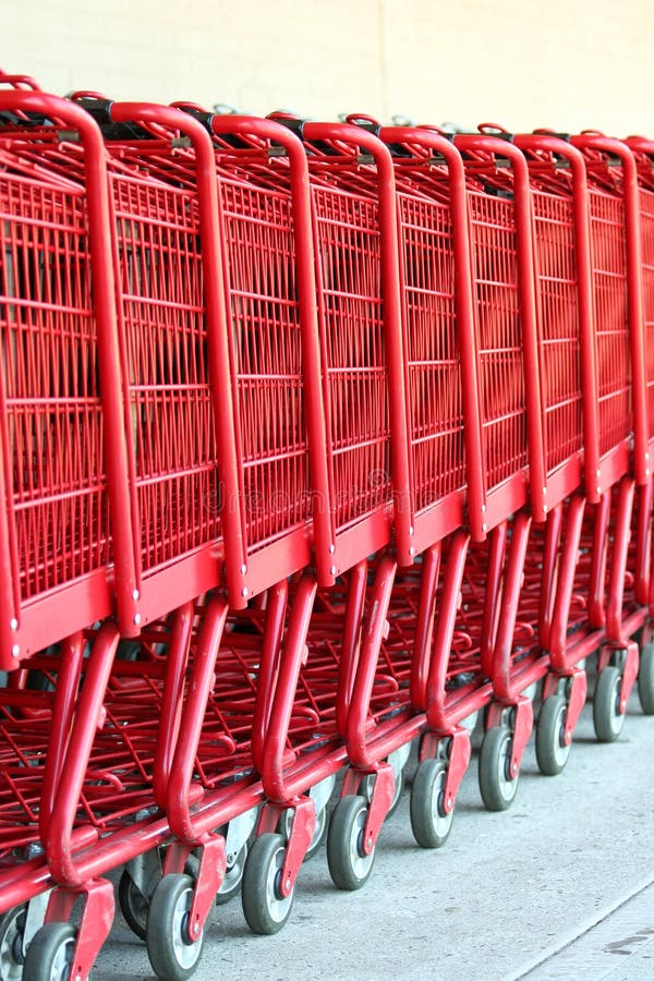 Row of Red Metal Shopping Carts Stock Image - Image of cart, store: 6487377