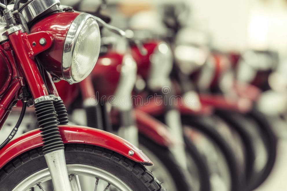 Row of Red Motorcycles Parked Side by Side Stock Image - Image of ...