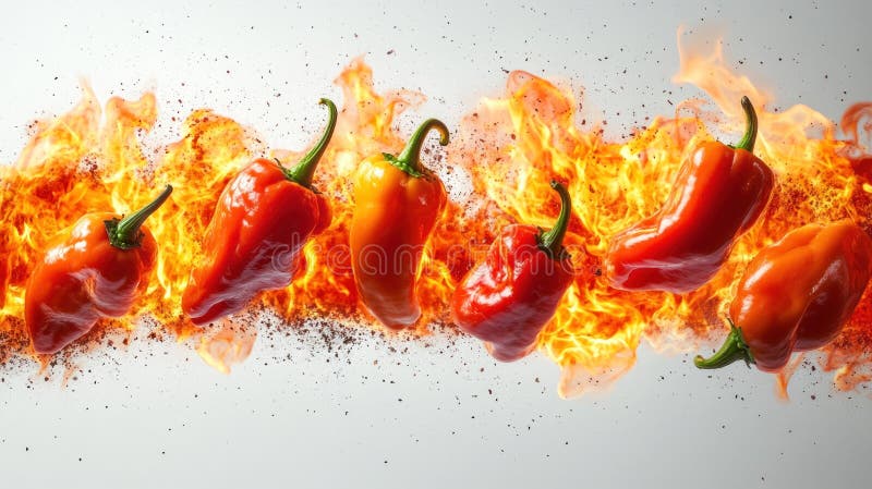 A Row of Red Peppers are on Fire, Creating a Fiery and Intense ...