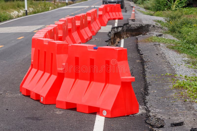 Row of Red Plastic Barrier Preventing Accidents Stock Image - Image of ...