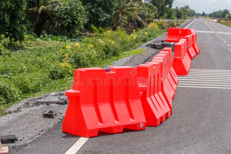Row of Red Plastic Barrier Preventing Accidents Stock Image - Image of ...
