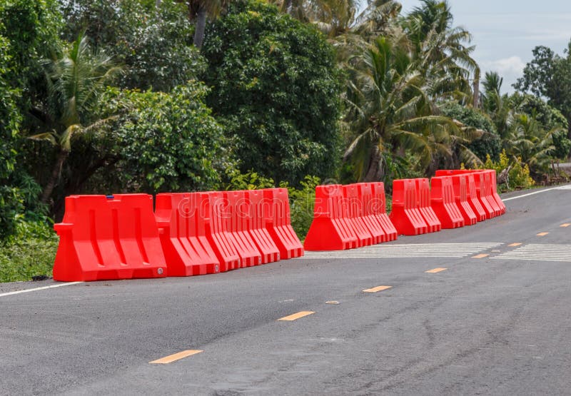 Row of Red Plastic Barrier Preventing Accidents Stock Photo - Image of ...