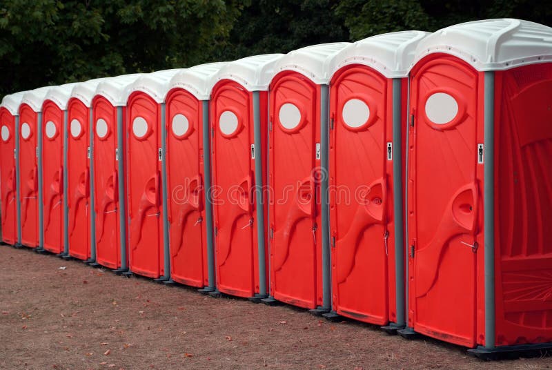 Row of Red Portable Toilets Stock Image - Image of festival, summer ...