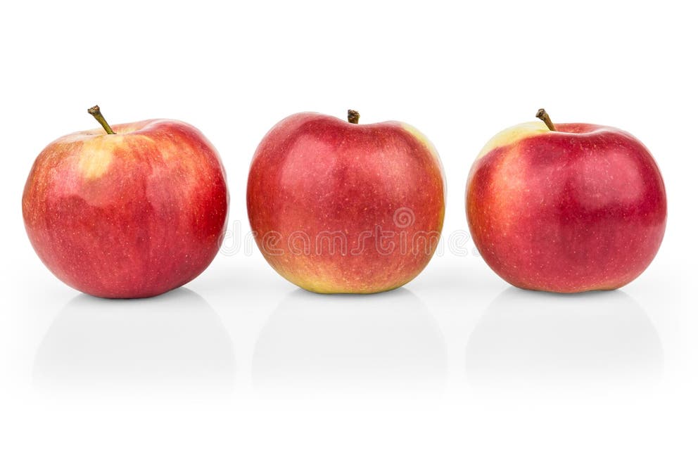 Row of Red Ripe Apples with Reflection Isolated on White Stock Image ...
