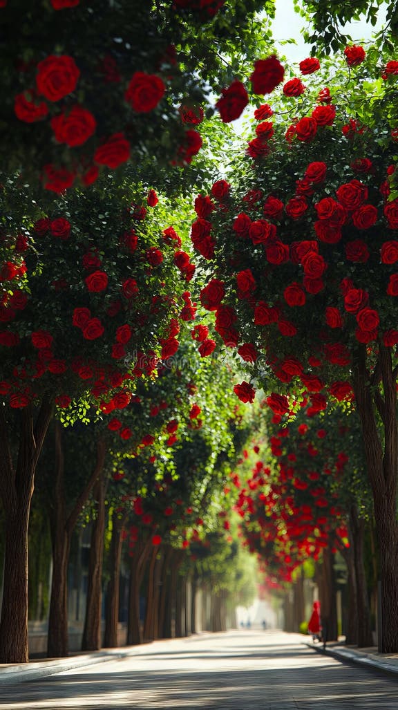 A Row of Red Roses Growing on the Side of a Road Stock Photo - Image of ...