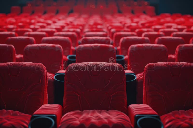 Row of Red Seats in a Movie Theater Stock Image - Image of showtime ...