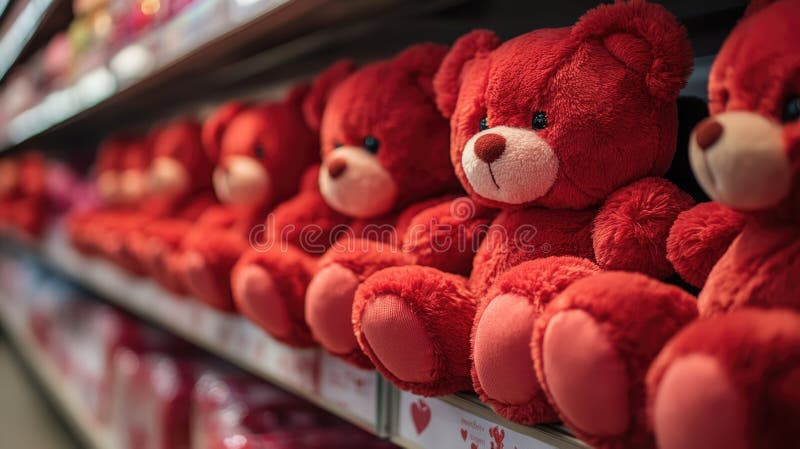 Row of Red Teddy Bears on Store Shelf Stock Image - Image of teddy ...
