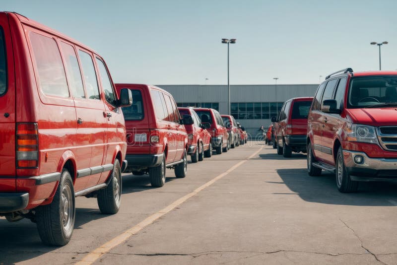 A Row of Red Vans Parked in a Lot Stock Illustration - Illustration of ...