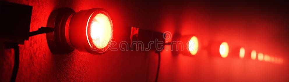Row of Red Wall Lights Creates Moody and Dramatic Stock Illustration ...