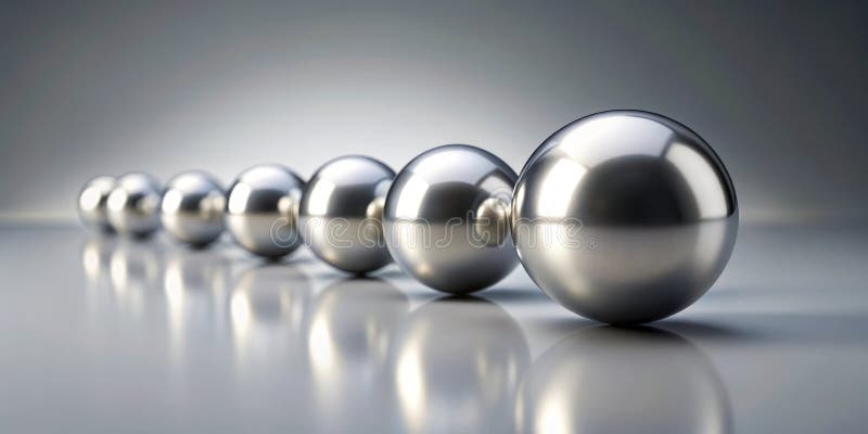 A Row of Reflective Metallic Spheres on a Smooth Surface, Symbolizing ...