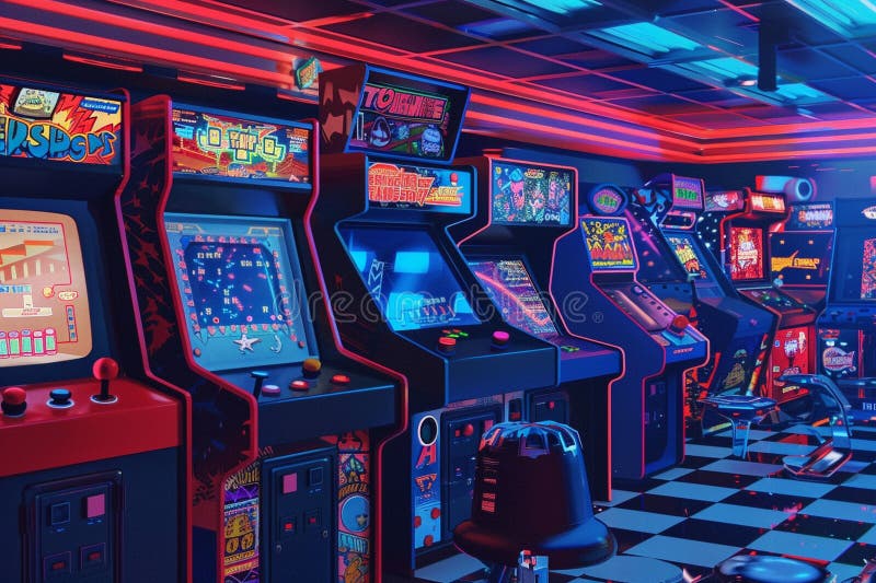 Retro Arcade Scene with Neon Lights Stock Image - Image of stick ...