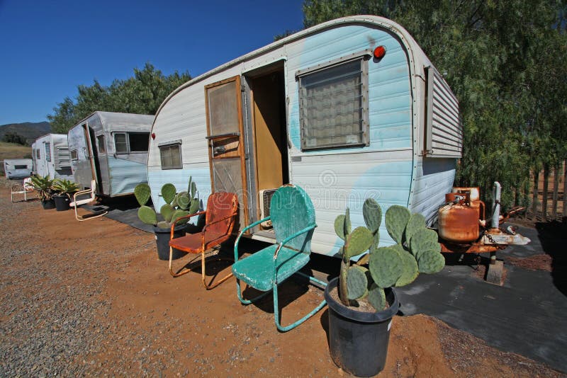Row of Retro Travel Trailers Stock Photo - Image of historic, simple ...