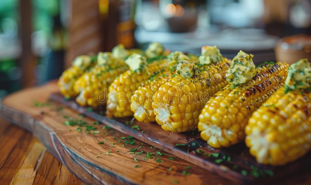 A Row of Roasted Corn on the Cob Stock Photo - Image of kernels, wooden ...