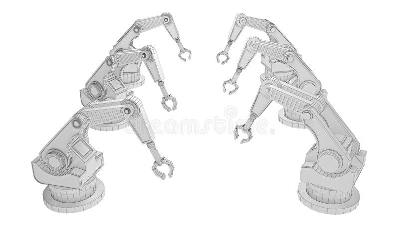 Row Robot Arms Top View Isolated on White 3d Rendering Stock ...