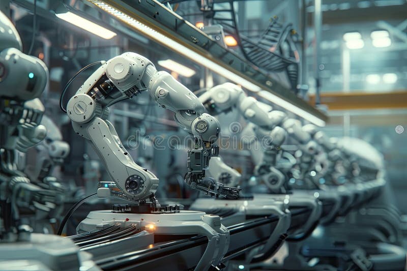 A Row of Robotic Arms Work in a Clean and Efficient High-tech ... A Row of Robotic Arms Work in a Clean and Efficient High-tech ...