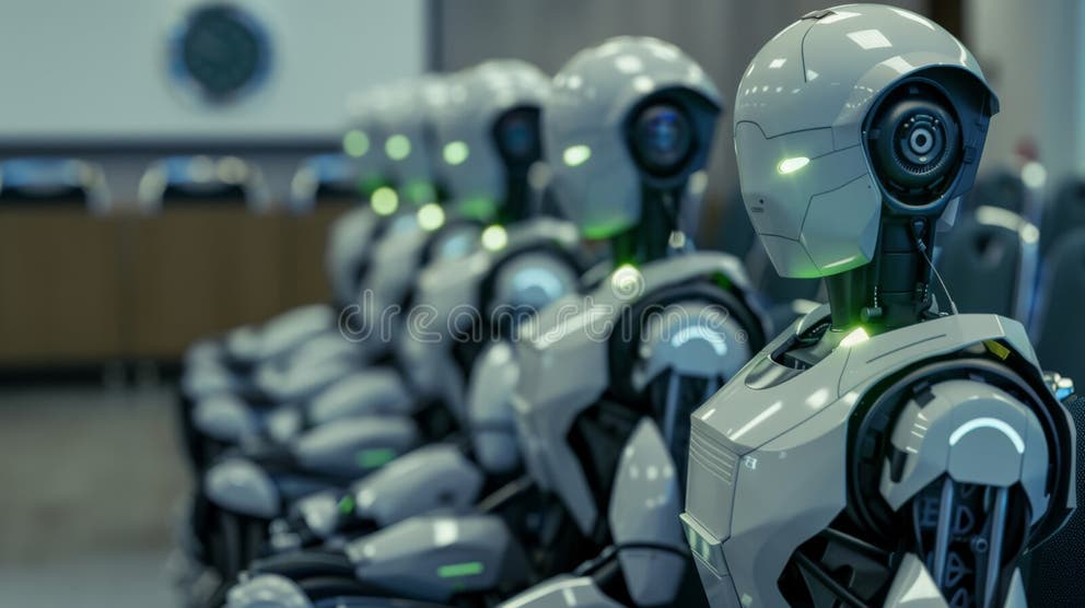 The Row of Robotic Workers. AI Generated Stock Illustration ...