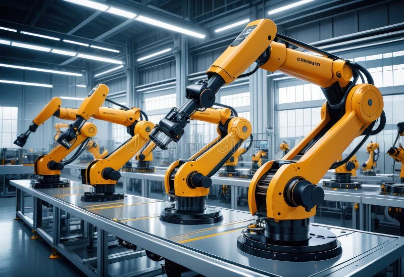 Row of Robotics Industry Four Engineering Facility. AI Stock Image ...